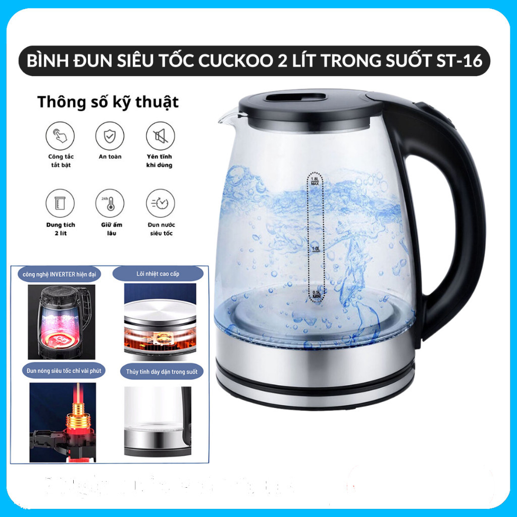 Cuckoo ST16 Super Speed Kettle 2 Liter Glass, Super Transparent Kettle ...