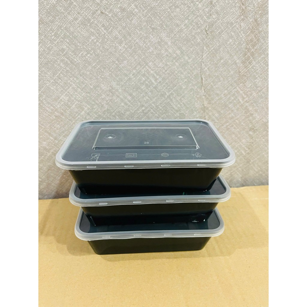 50 Black Bottom Pp Rectangular Plastic Boxes 650 ml + Lid Included ...