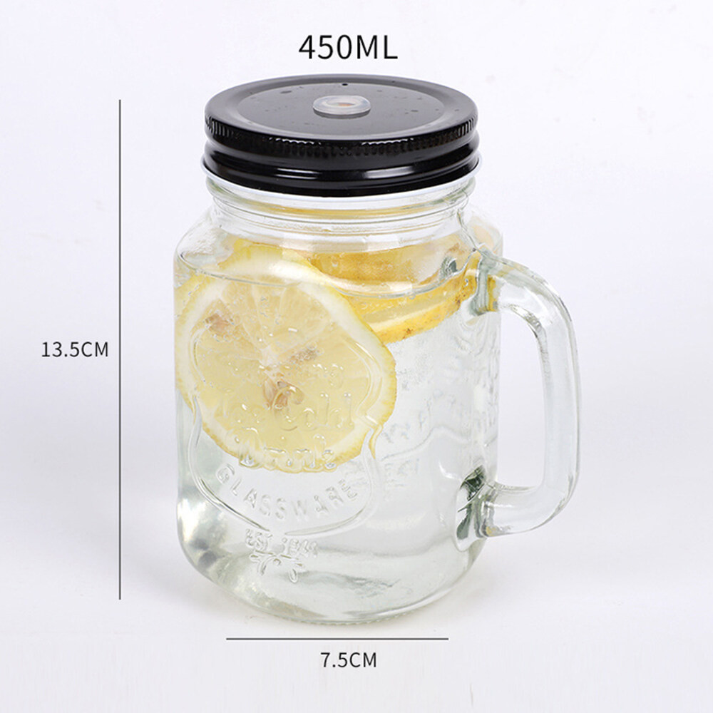 Mason Glass Cup 450ml With Handle And Lid, Thick Material - North Star ...