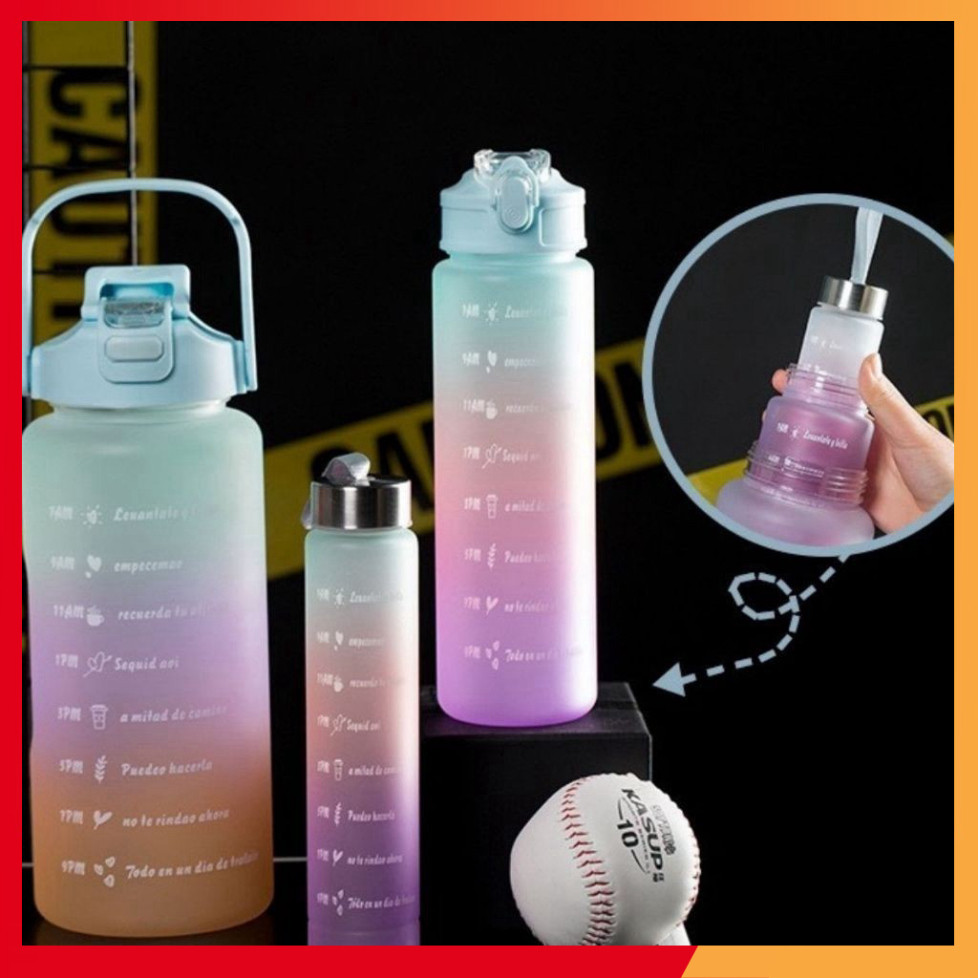 Combo of 3 3D graduated sticker water bottles to remind you to drink water daily, capacity ...