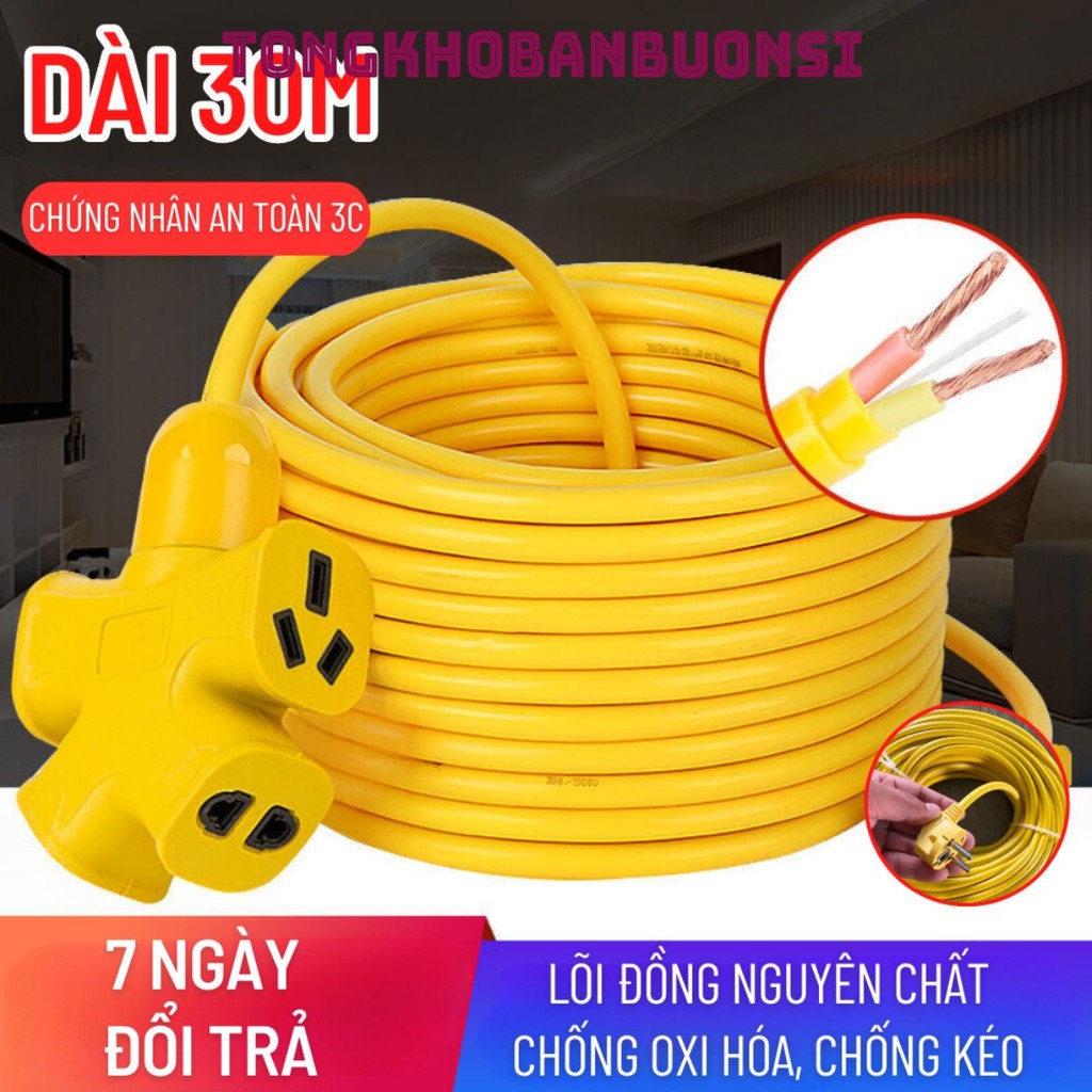30m Long Electric Cord Coil with 4 Sockets, Convenient Multi-Purpose ...