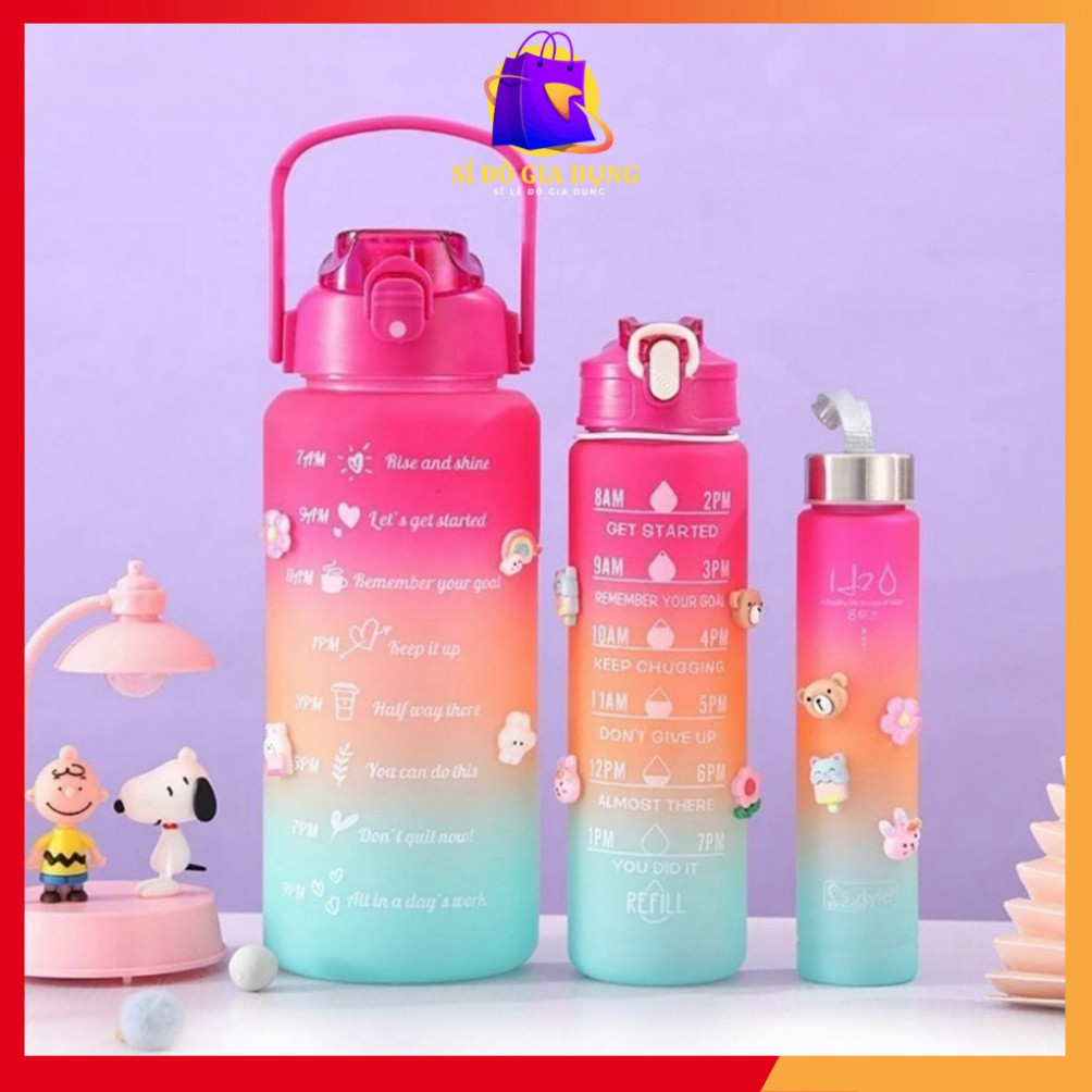 Combo of 3 3D graduated sticker water bottles to remind you to drink water daily, capacity ...