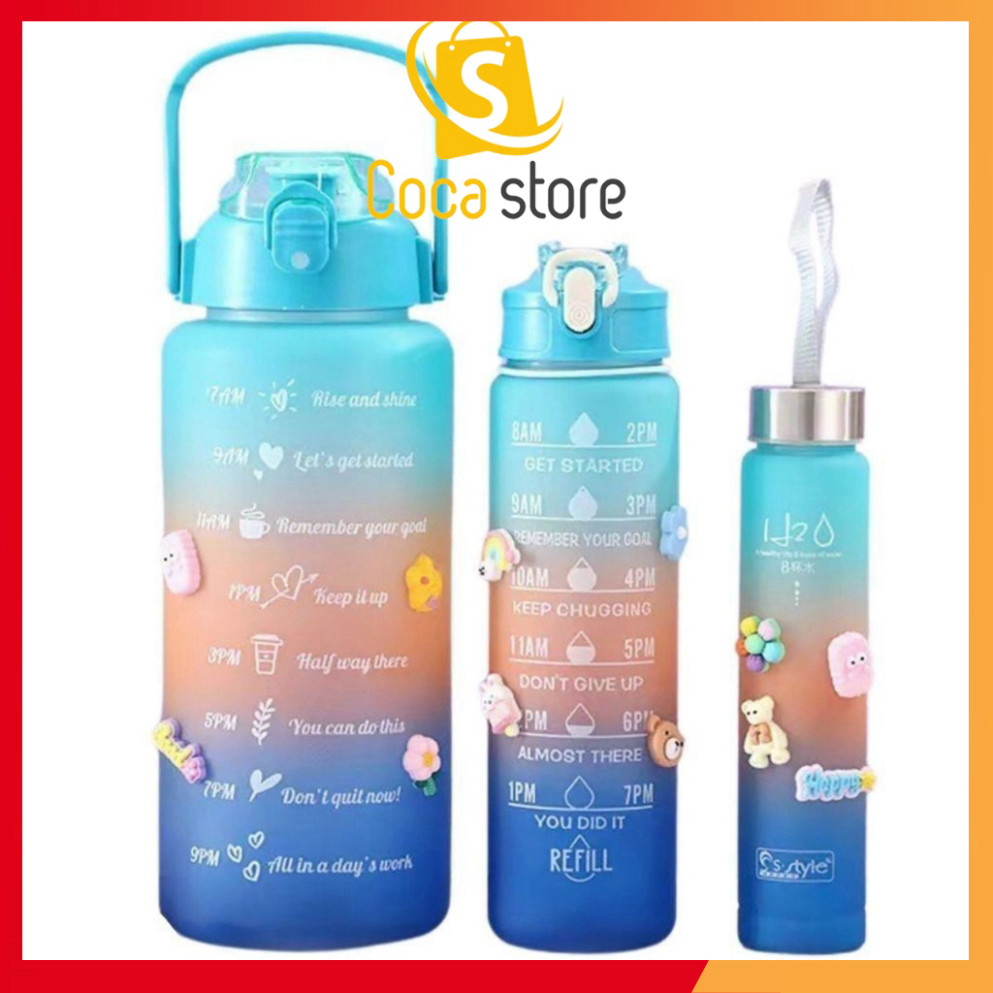 Combo of 3 3D graduated sticker water bottles to remind you to drink water daily, capacity ...