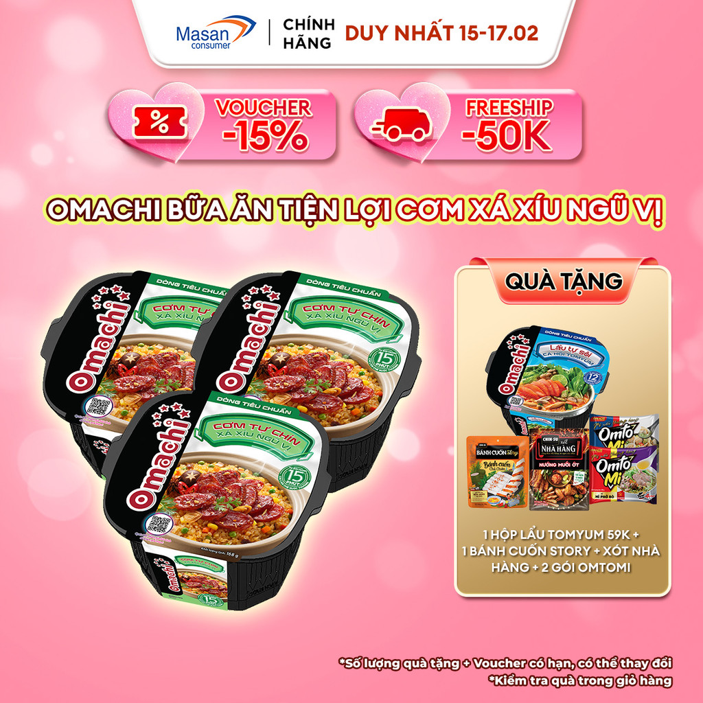 Combo of 3 Omachi convenient meals with five-spice char siu rice - box ...