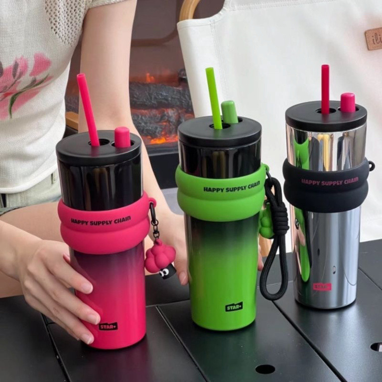 Tyeso Wonder 710ml thermos cup with high quality 316 stainless steel straw, convenient handheld ...