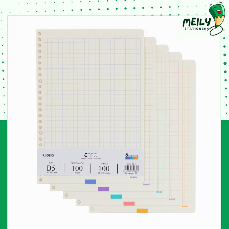 Notebook B5 100 sheets Caro 6x6mm 5 colors 100gsm Ms 534, Klong refill ...