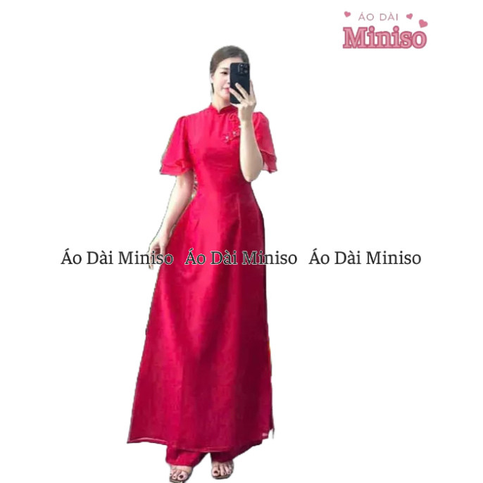 MINISO MINSO youthful red twisted sleeve floral ao dai | Shopee Philippines
