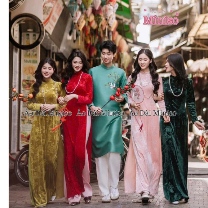 All colors of luxurious Thuy Mac velvet ao dai, return MINISO | Shopee ...