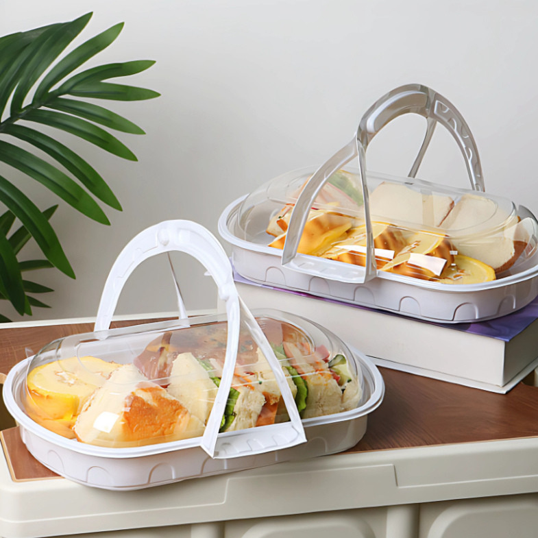 Transparent Oval Plastic Box with Book Handle, Salted Egg Sponge Cake ...