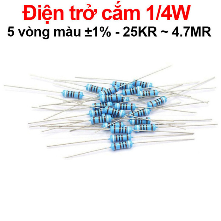 (100 pieces) Plug-in resistor 1/4W 5 color rings ±1% - value 25KR to 4 ...