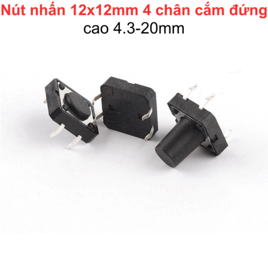 (20 Pieces) Push button 12x12mm 4 vertical pins 4.3 - 20mm high ...