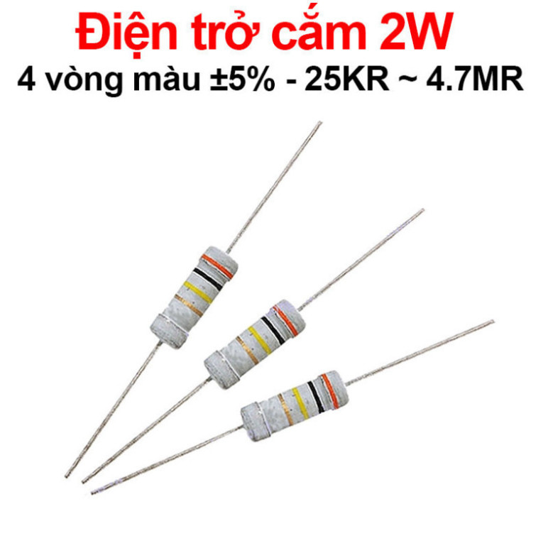 (20 pieces) Plug-in resistor 2W 4 color rings ±5% - value 25KR to 4.7MR ...