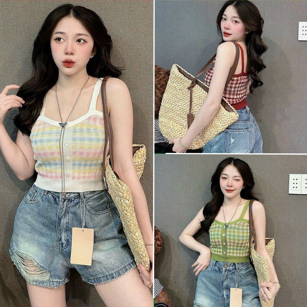 Women's shirt, women's 2-strap shirt with checkered pattern in baby ...