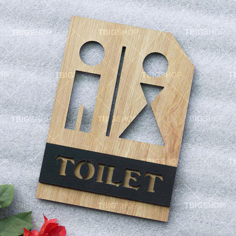 Wooden toilet sign to decorate the toilet door indicating customers ...
