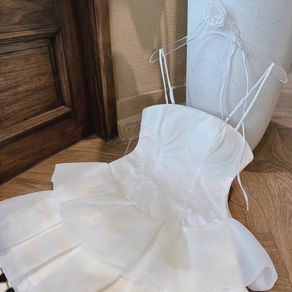 2-layer Flared Dress with Chocker, White Party Dress Designed with 2 ...