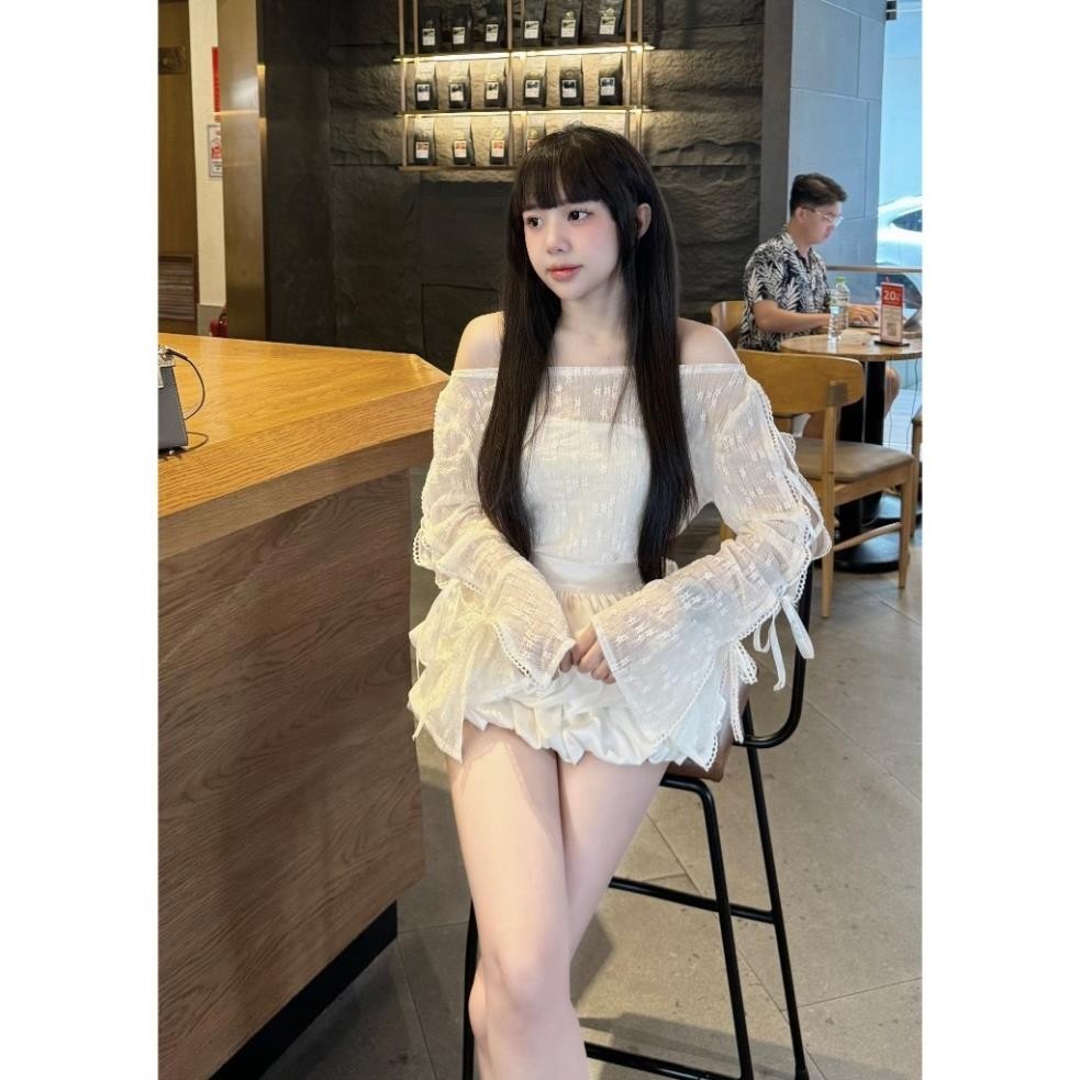 Set OF 3 DETAILS ANNA OFF-Shoulder Lace Blouse LONG SLEEVES WITH BOW ...