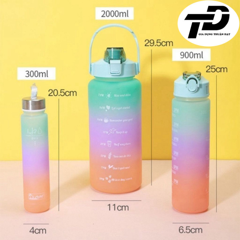 Combo of 3 3D graduated sticker water bottles to remind you to drink water daily, capacity ...