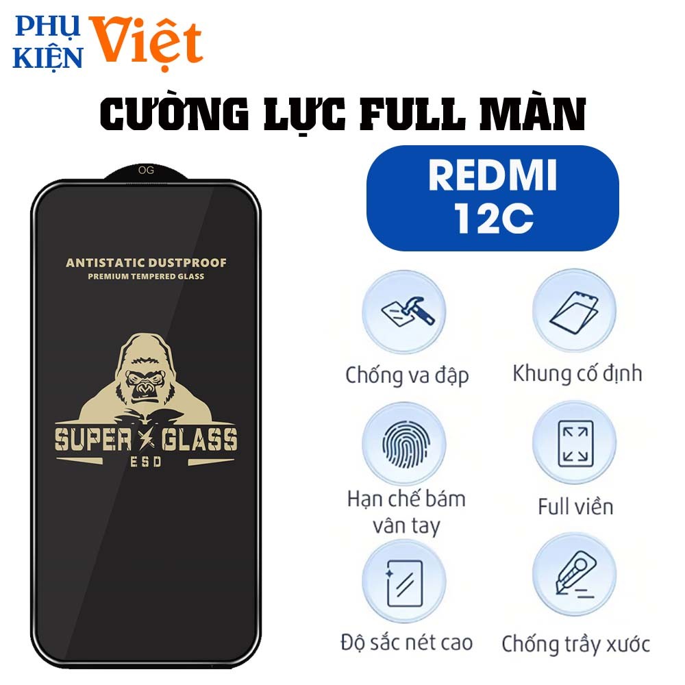 Xiaomi Redmi 12C edge-to-edge tempered glass provides comprehensive ...