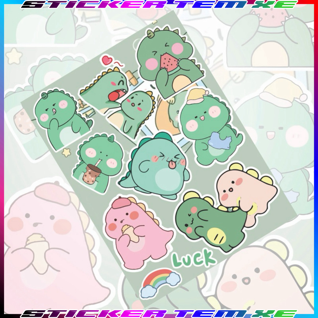 Sticker Sticker Cute Green Dinosaur Decal Multi-Position Stickers ...