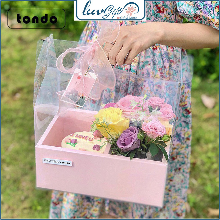 Paper gift basket Box with 2 compartments, transparent mica bag, fruit ...
