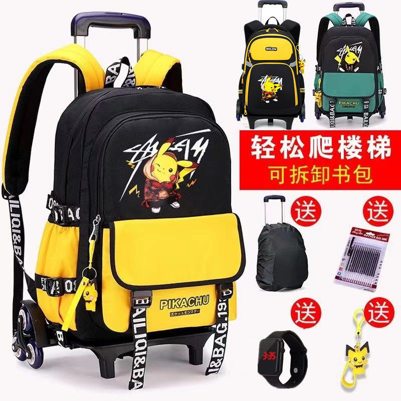Pikachu school backpack for boys, six-wheeled stair climbing backpack ...
