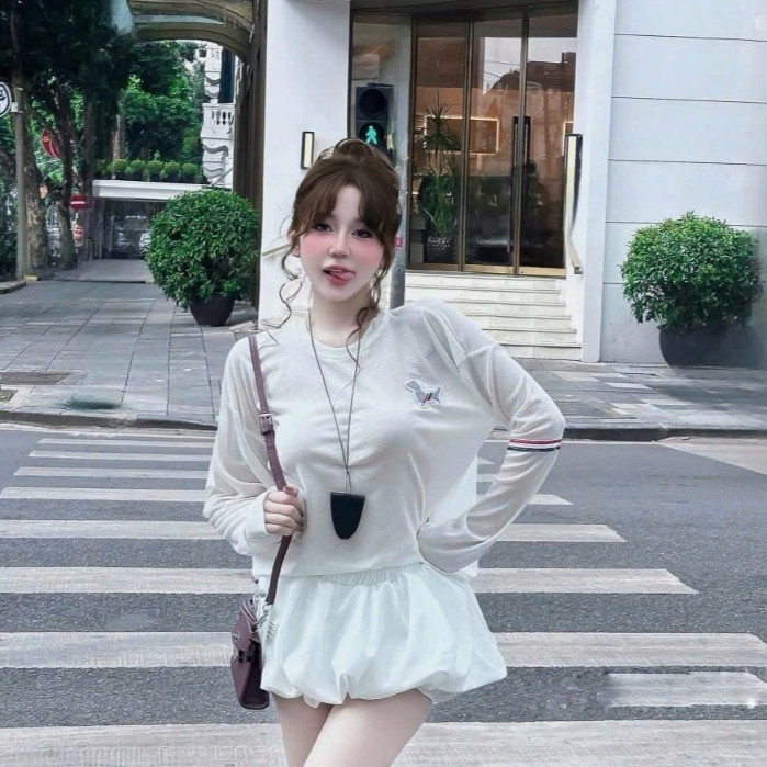 Outing set, long-sleeved turtleneck shirt set with stripes and short ...