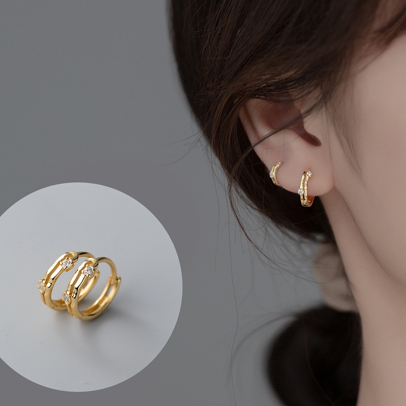 Simple Women's Earrings Diamond-encrusted Earrings Hollow double stud ...