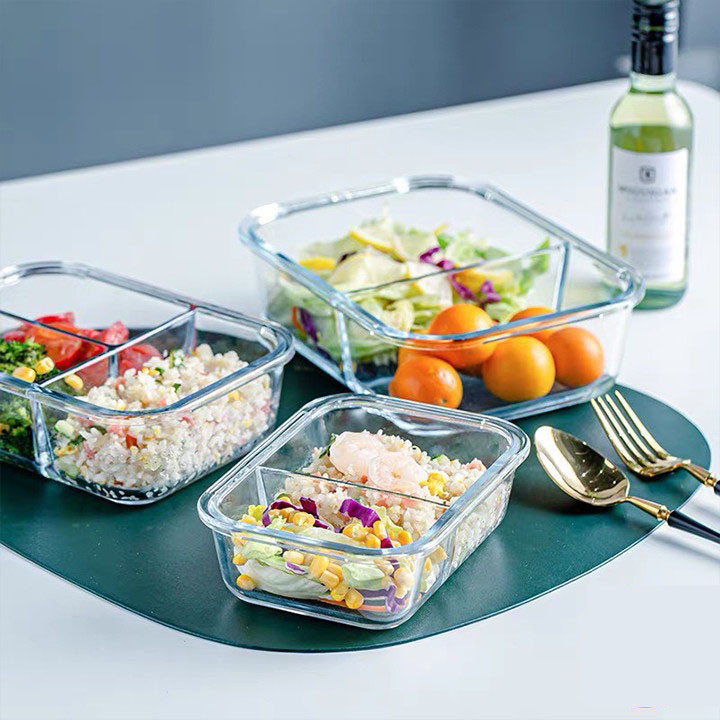 High Quality Glass Food Storage Box with 3 Compartments, Glass Office ...