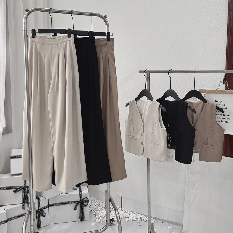 [S2.423] Crotop Gile Set with Korean Style Wide Leg Pants in 3 Colors ...