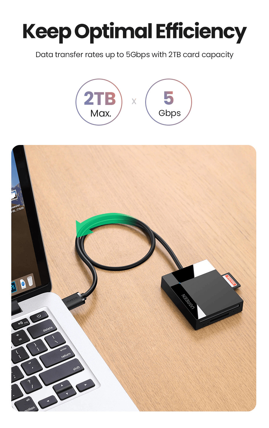 USB 3.0 card reader supports TF/SD/CF/MS cards 0.5-1.5m long UGREEN ...