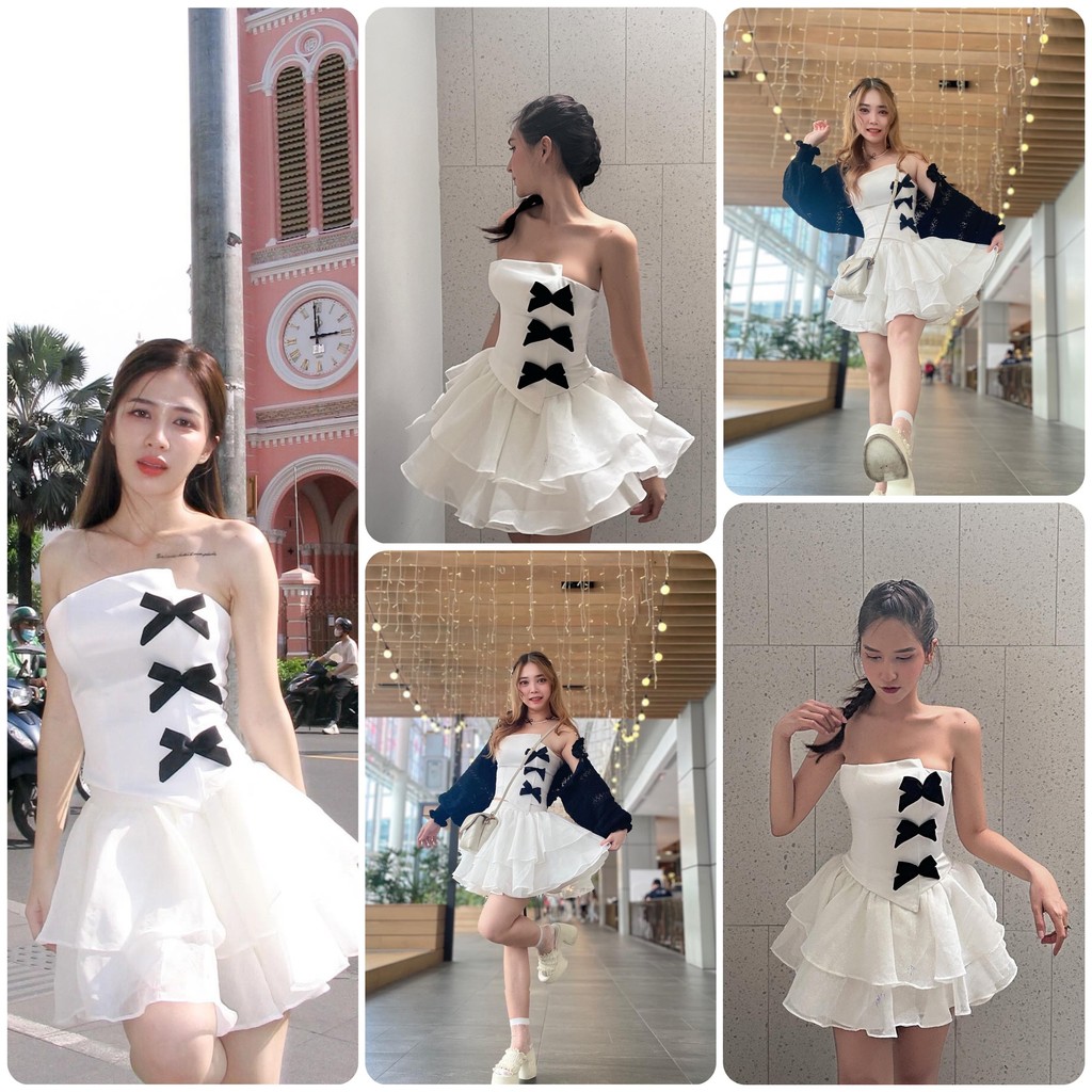 Lsoul Bow Corset Top Set with Elegant Layered Flared Skirt for Party Gladys Set B23081342 ...