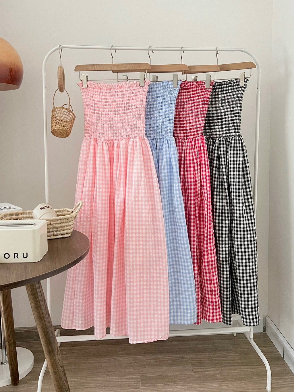 BARE_Strapless Checkered Dress, Long Strapless Checkered Maxi Dress for ...