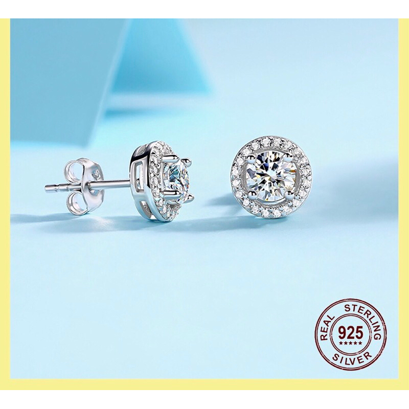 Silver earrings with 3.5mm-6mm main stone buds with 1mm stone border ...