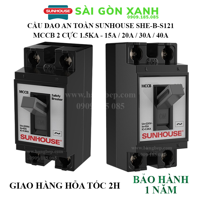 Sunhouse 2-Polar Safety Circuit Breaker SHE-B-S121 - MCCB 2P 15A To 40A - Shut-Off Device ...