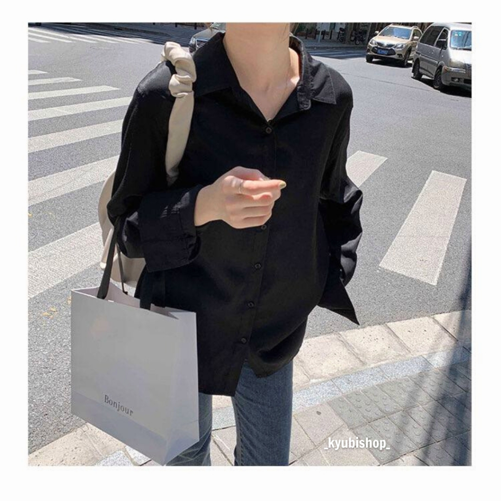 Unisex Men's and Women's Loose Plain Black Shirt - SOMI Ulzzang Student ...