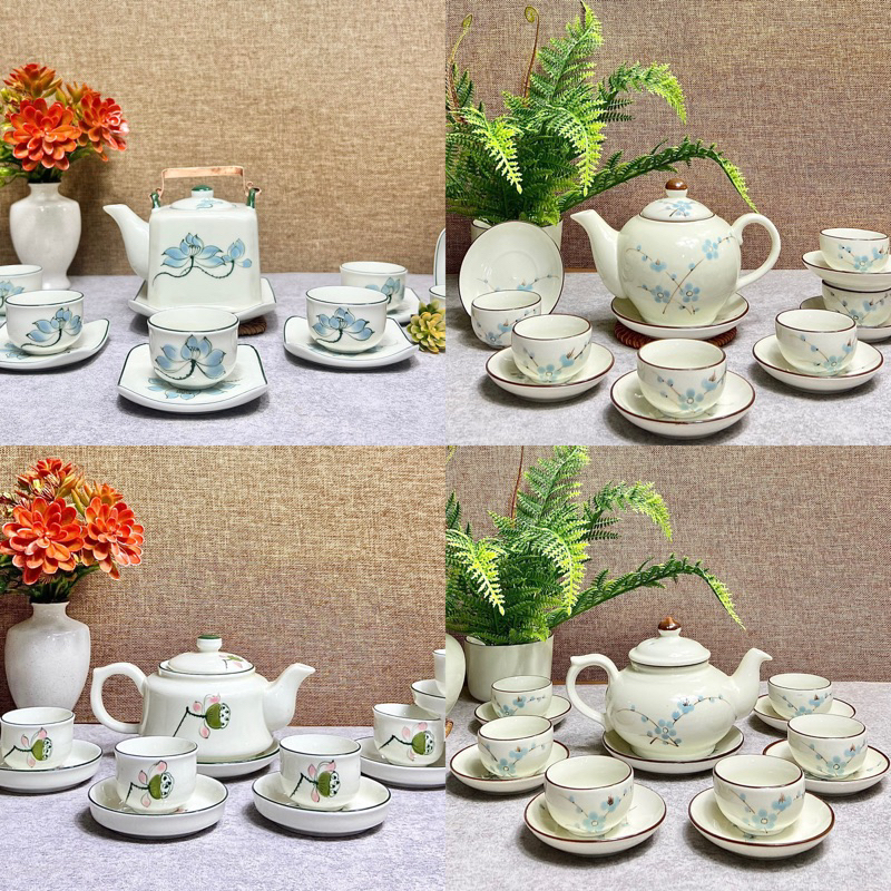 Bat Trang cream enamel tea set/tea set (many models) | Shopee Philippines