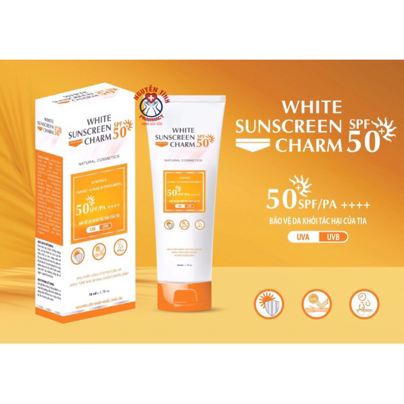 White SUNSCREEN CHARN 50 SPF 50g SUNSCREEN for sensitive and acne-prone ...