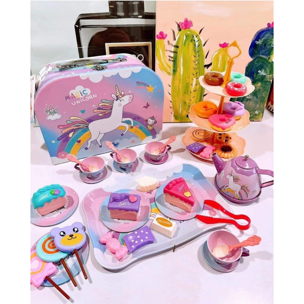 Pony Tea Set 48-piece plastic Tea and cake chest toy | Shopee Philippines