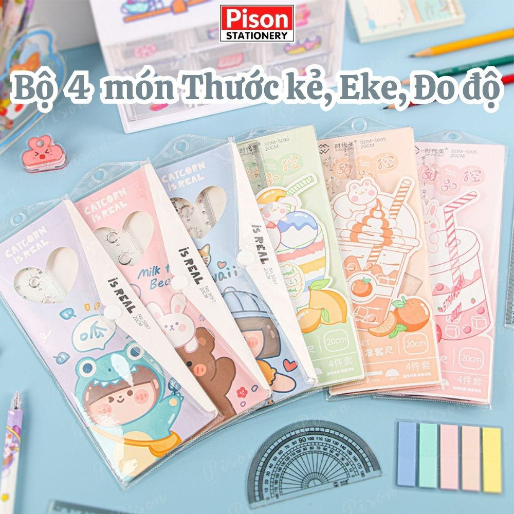 Eke ruler set Measuring degrees 4 Piece Pison with cute patterns set of ...