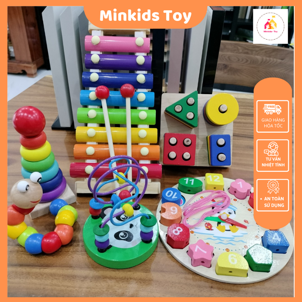Combo set of 6 types of wooden toys to develop baby's intelligence ...