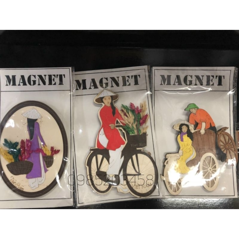 Wooden Refrigerator magnet Stickers With Ao Dai Girl Pattern With Rice ...