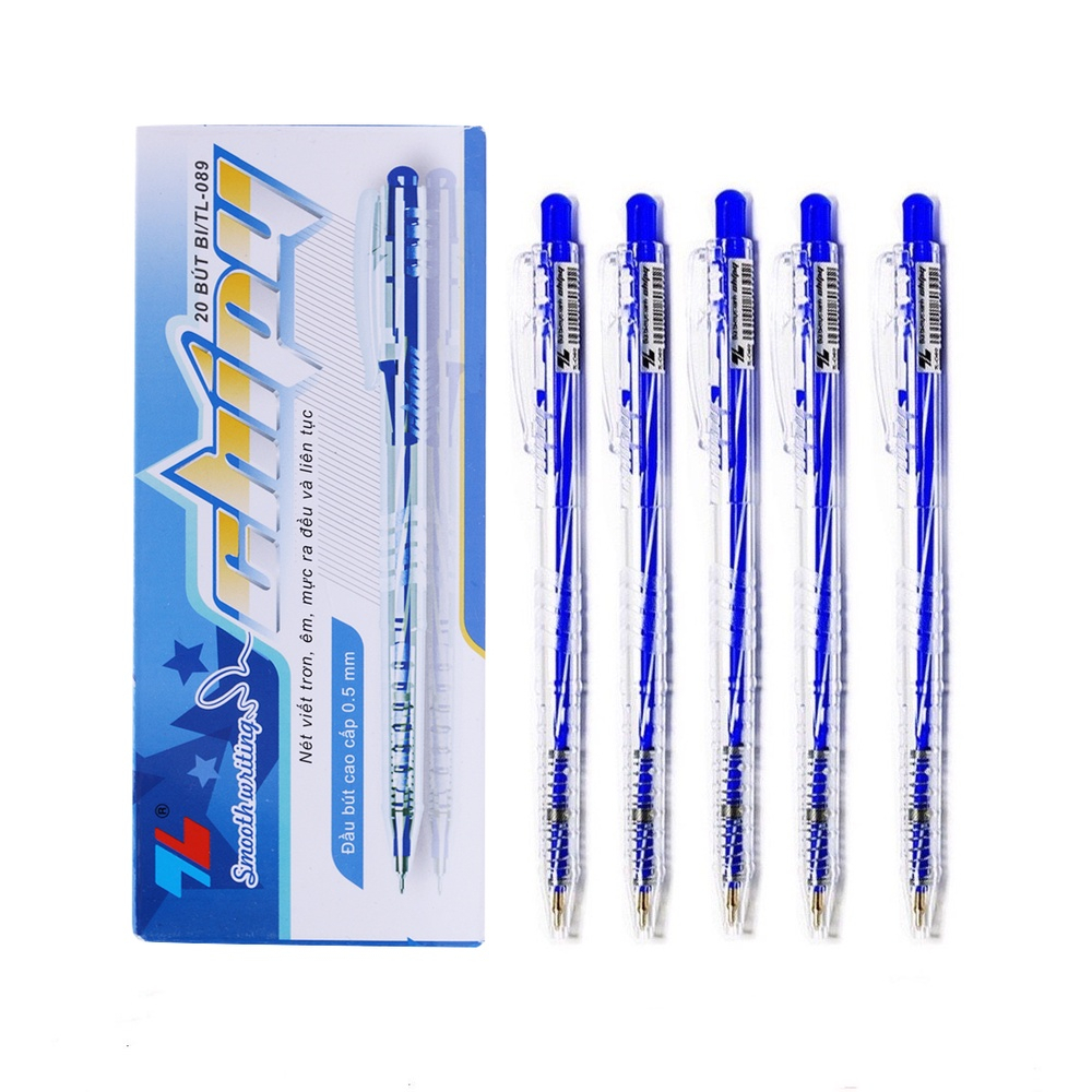 Box of 20 Thien Long Ballpoint Pens TL-089 Nib 0.5mm (Blue, Red, Black ...