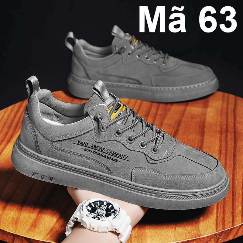Men's Sneakers, Gray Leather Shoes with Drawstring Stitched Sole Code 63 | Shopee Philippines