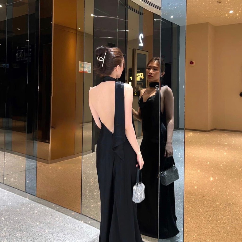 Luxury Designer Backless Silk Two-String Dress - Flattering Long Bow ...