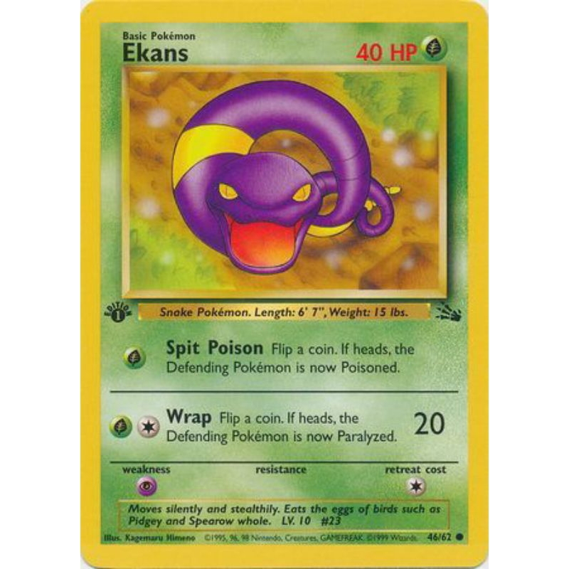 Genuine Pokemon TCG Card Ekans - 46/62 - Common 1st Edition Fossil ...