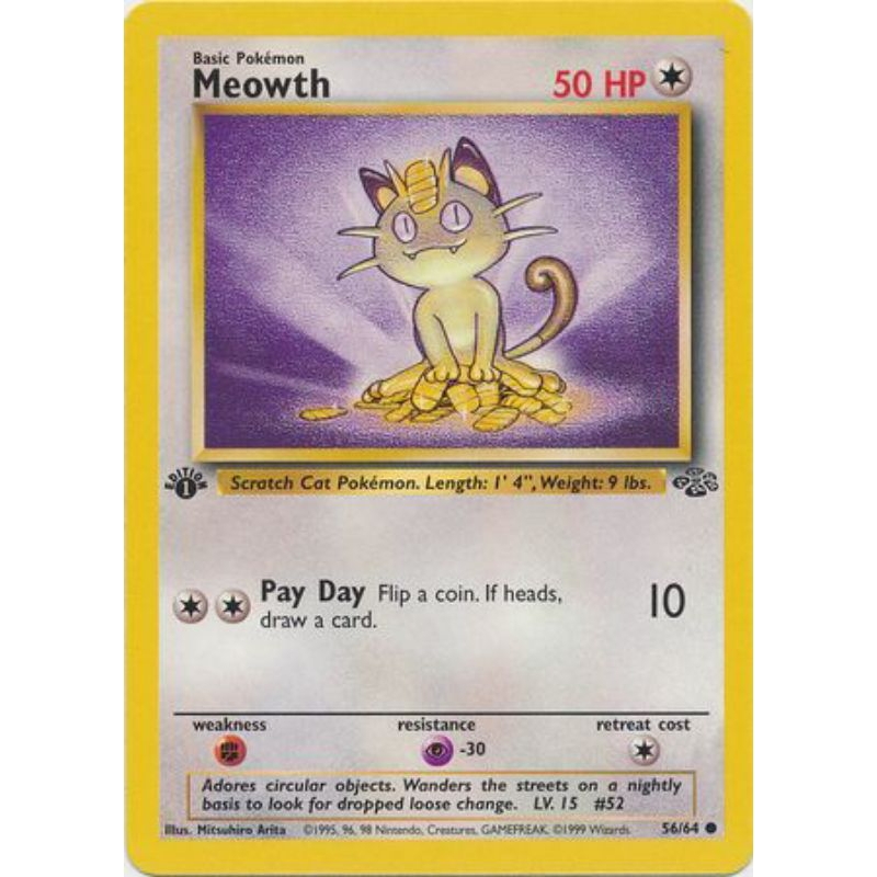 Pokémon TCG – Meowth – Jungle – 56/64 – Common – 1st Edition – LP ...