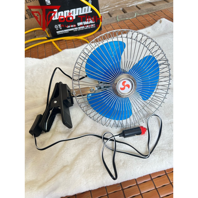 Mini car fan. 12/24v blue blade electric fan with clamp base, charging ...