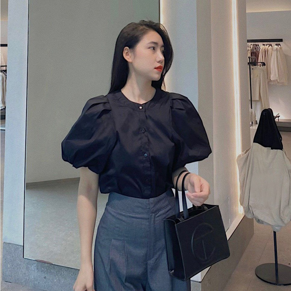 Callene elegant multicolored puff sleeve turtleneck shirt (L1920 ...