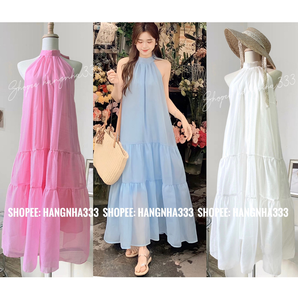 2 LAYERS | Silk chiffon bow-back camisole dress with layered form, super flared for the beach ...