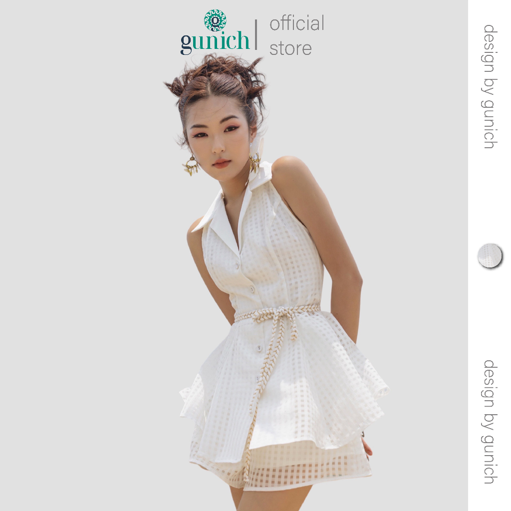 White Gunich danton Collar peplum | Shopee Philippines